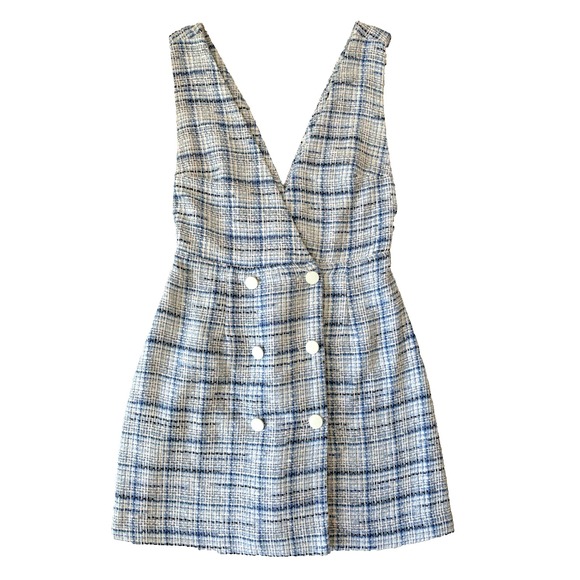 Zara | Dresses | Zara Dress Women Xs Blue Tweed Pinafore Texture ...